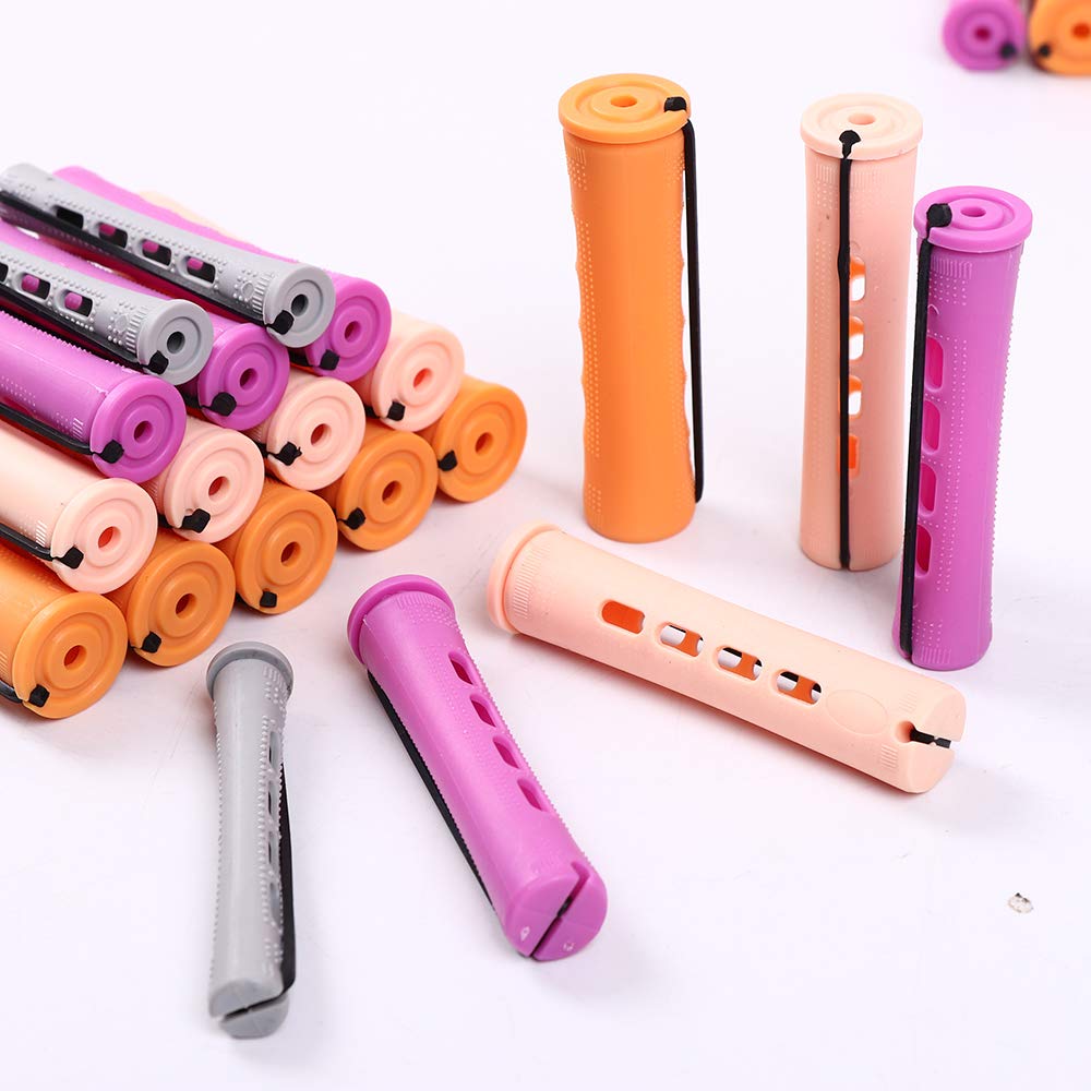 80pcs Perm Rods Jmbo Large Medium Small Size Curler Perm Rods for Natural Hair Cold Wave Rods Hair Curler Styling Tools for Curly Wavy Hair(Orange,Beige,Gray,Purple)