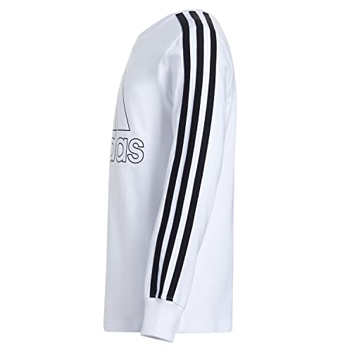 adidas Boys' Long Sleeve Cotton BoS Logo T-Shirt, 3 Stripe/White, 3T