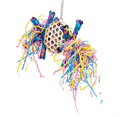 Bonka Bird Toys 1721 Round Basket Bamboo Paper Crinkle Beak Feet Hanging Forage Stuffed Shredding Foraging Pulling Colorful Parrot Parrotlet Finch