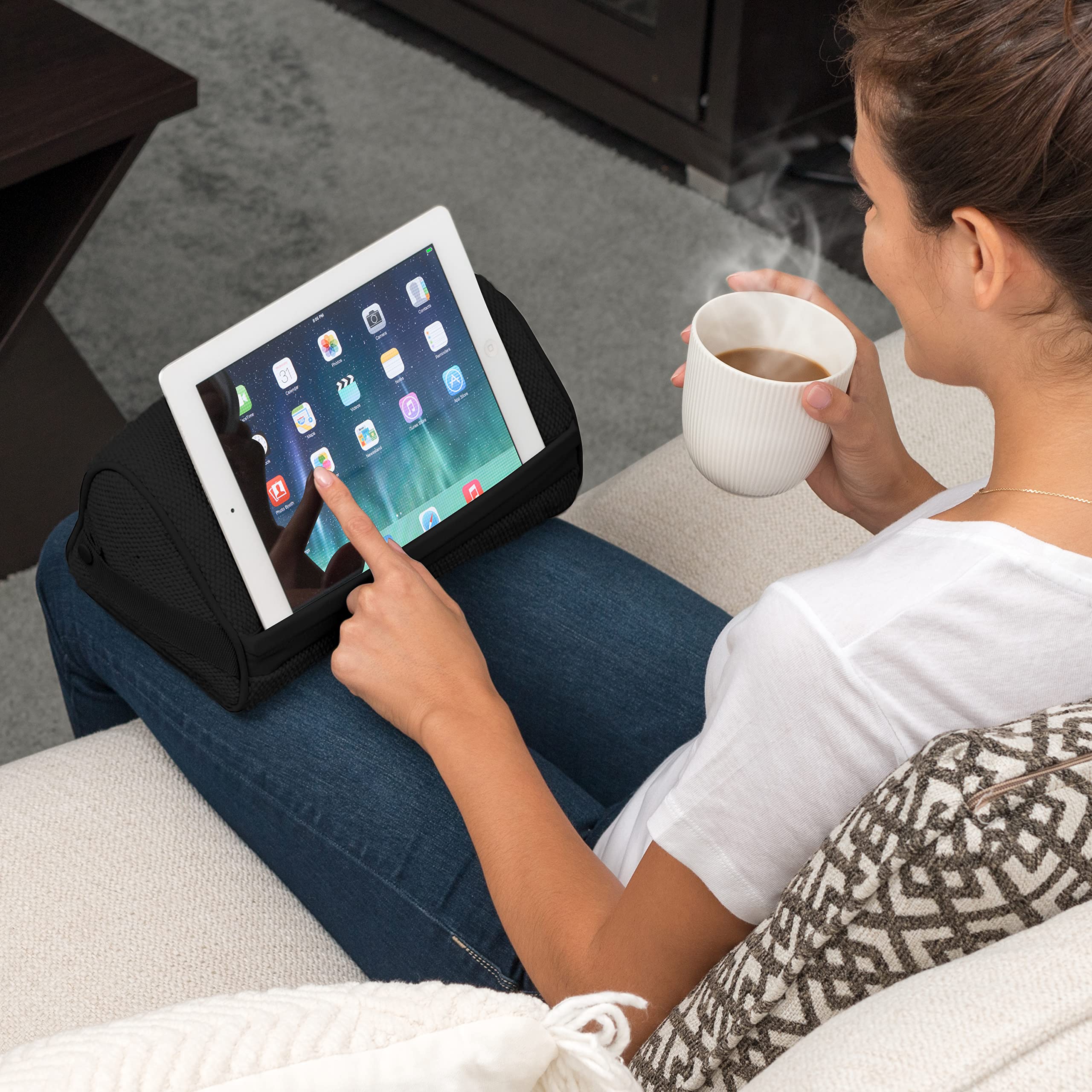 LapGear Original Microbead Tablet Pillow Stand with Phone Pocket - Black - Fits Most Tablets - Style No. 35068
