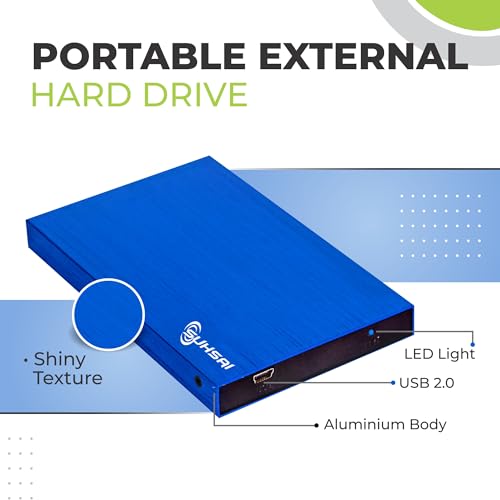 SUHSAI 500GB External Hard Drive USB 2.0, 2.5" Pocket Size Hardrive for Backup/Storage, Memory Expansion HDD, Slim Portable Hard Disk Compatible with MAC, PC, Laptop, Desktop, Chromebook (Blue)