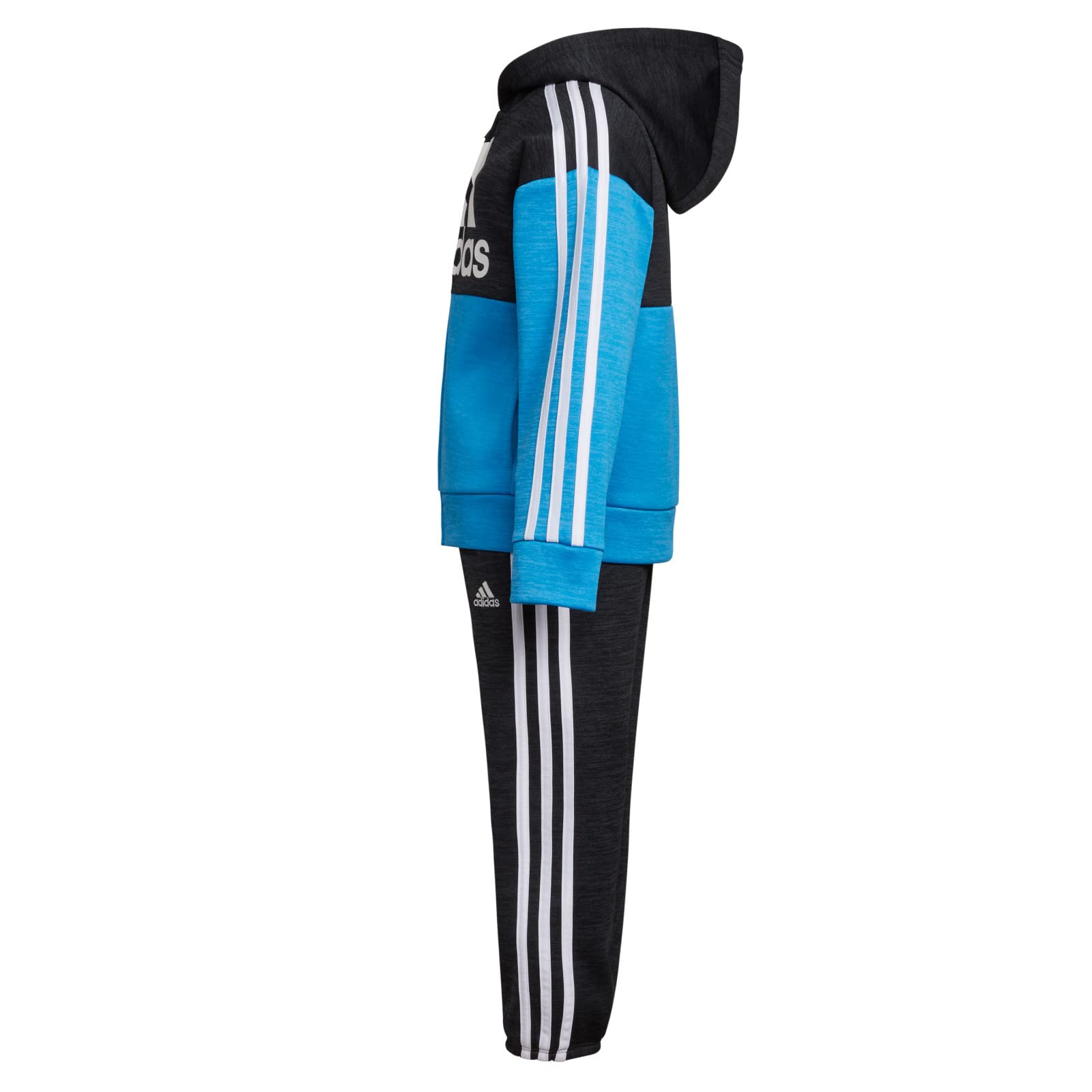 adidas Boys' Long Sleeve Color Block Mélange Fleece Jacket Set, Black Heather with Blue, 7