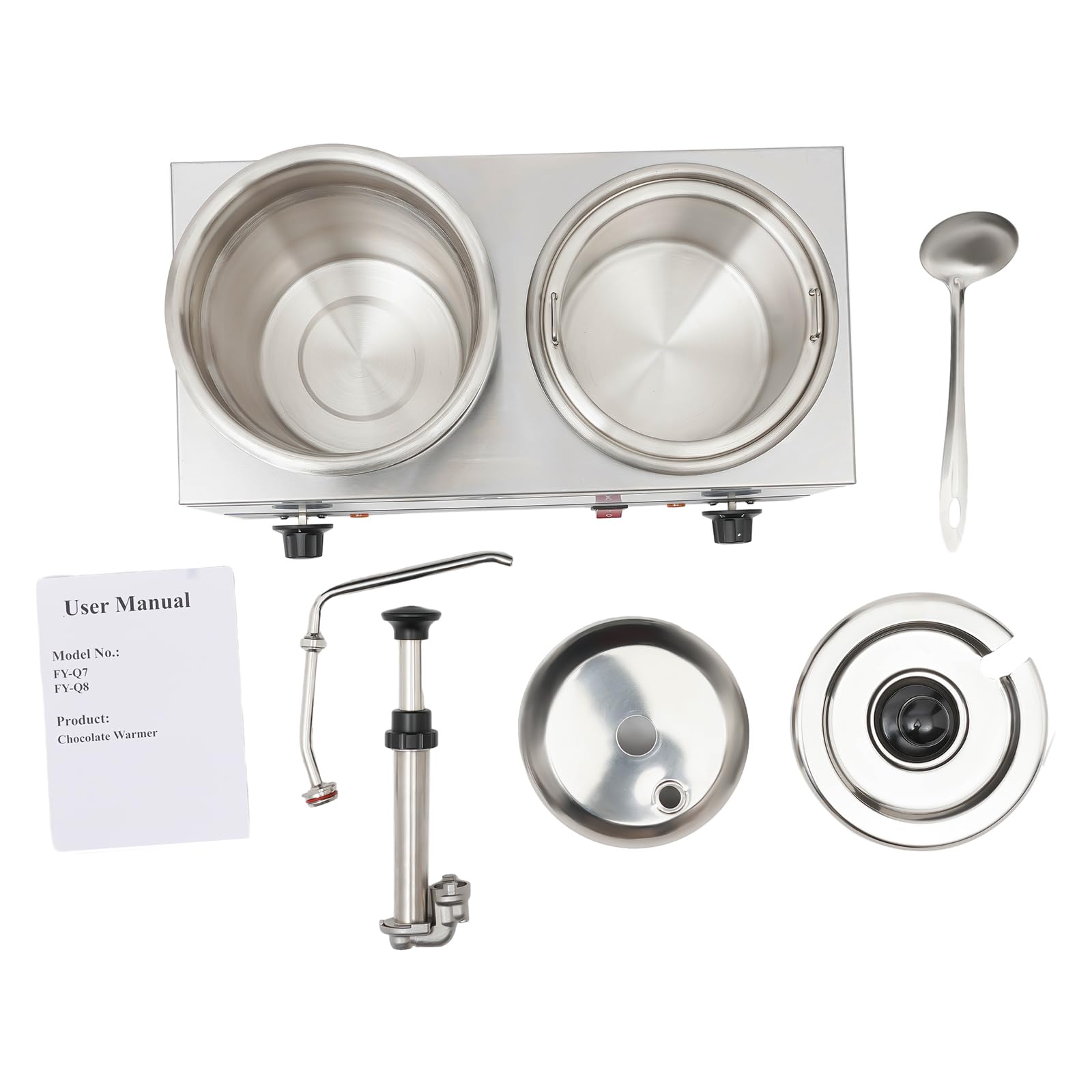 Electric Cheese Warmer with Pump Sauce Warmer Commerical Sauce Dispenser Double Heads Cheese Warmer with Spoon for Nacho Cheese, Hot Fudge, Caramel, Chilli, Butter