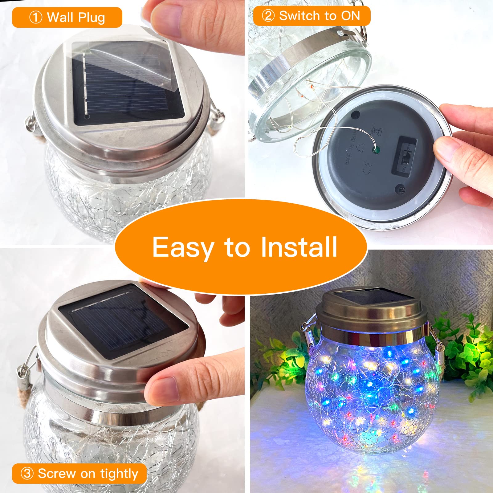 ZQX Outdoor Hanging Solar Lights,2 Pack 30 LED Solar Cracked Glass Ball Lanterns with Handle,Waterproof Solar Decorative Lights for Garden Patio Yard Christmas Wedding Party Decor(Warm White)