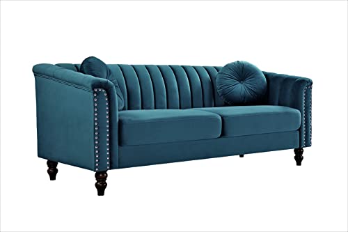 US Pride Furniture 75.2'' Wide Velvet Modern Luxury Beautifully Style Living Room Sofa with Removable Cushions and Turned Wood Legs
