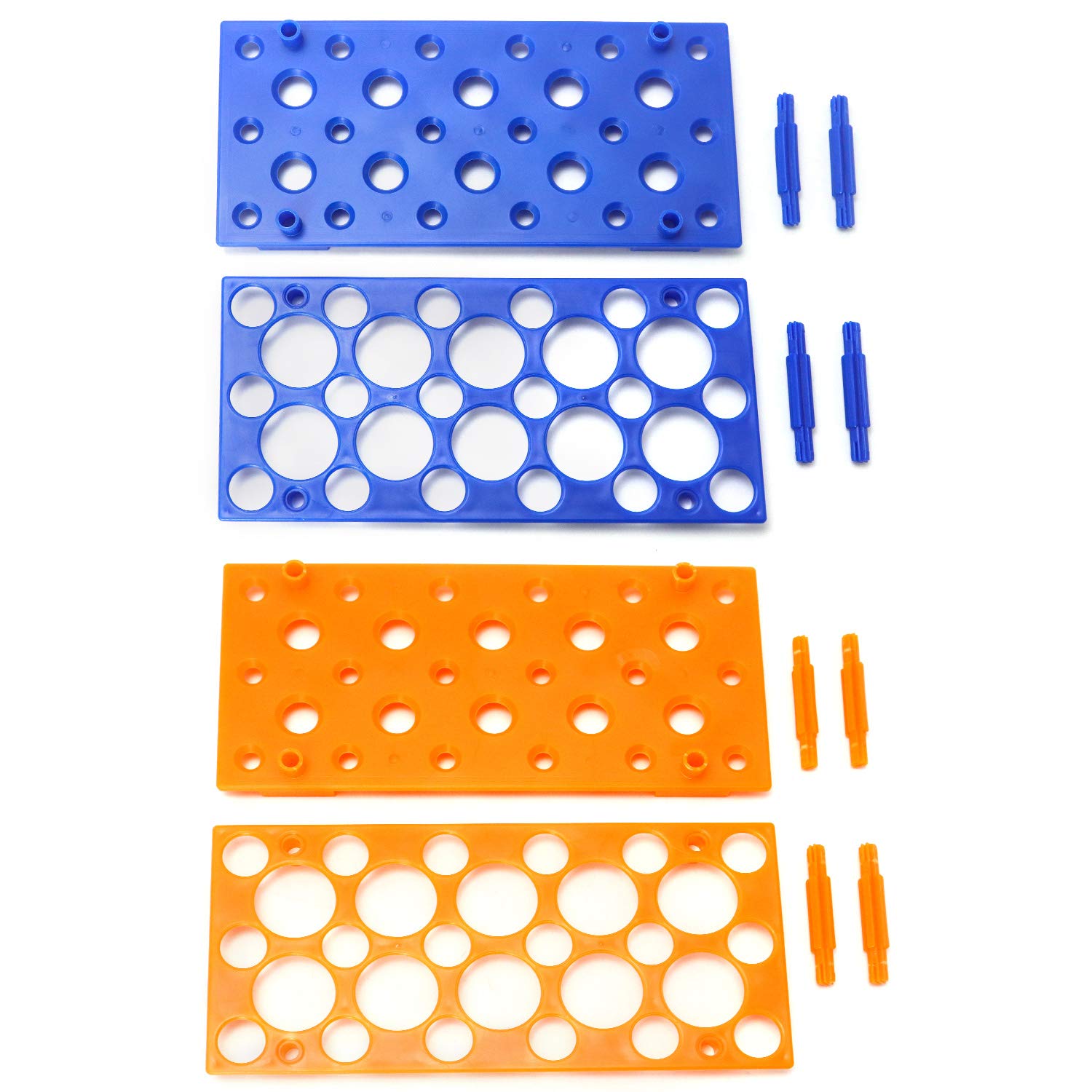QWORK Centrifuge Tube Holder Set - Plastic Test Tube Rack (2 Pack) in Blue and Orange, Accommodates 10ml, 15ml, and 50ml Tubes, Detachable Stand