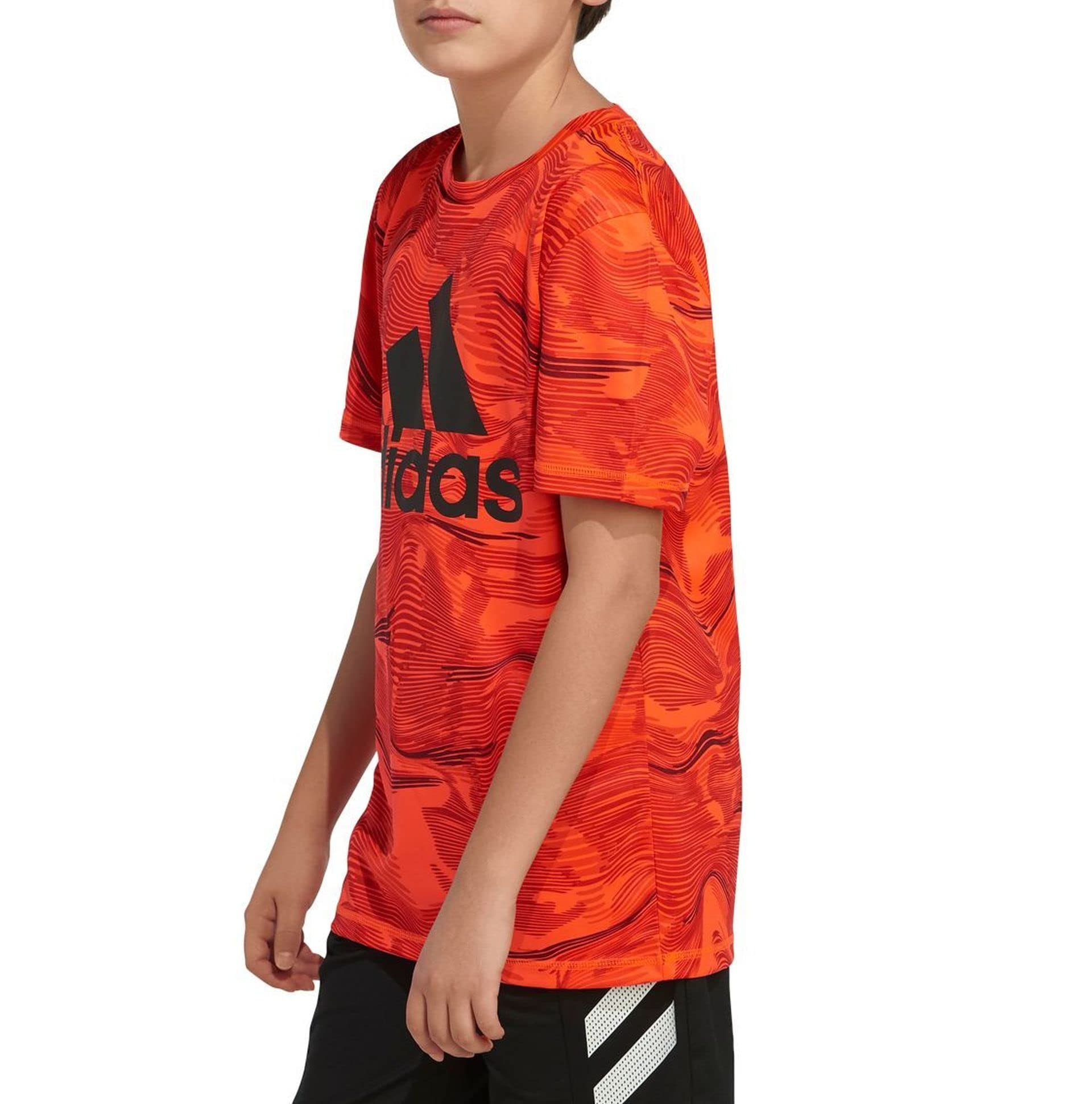 adidas Boys' Short Sleeve Warped Camo Allover Print Tee (Large, Solar Red)