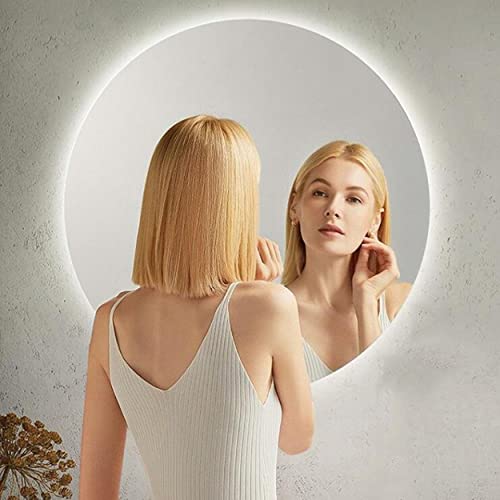 400mm-900mm Round Bathroom Mirror LED Illuminated Modern Mirror with Touch Sensor Switch, Energy Saving Wall Mounted Vanity Mirror with LED Light, IP44 Rated (Size : White light-800x800mm Mirror)