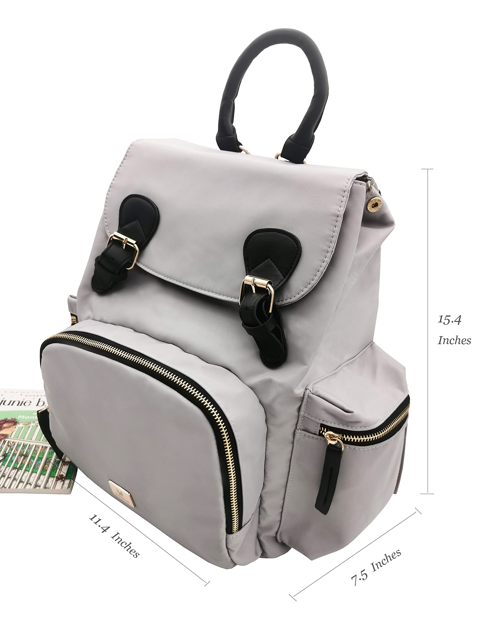 WALLOPTON Diaper Bag Backpack - Multi Function Backpack with Stroller Strap - Stylish Lightweight Large Capacity & Water Resistance - Baby Bag for girls & boys (Grey)