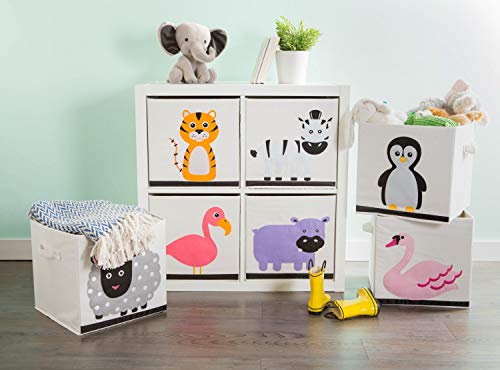 E-Living Store Collapsible Storage Bin Cube for Bedroom, Nursery, Playroom and More 13x13x13" - Flamingo