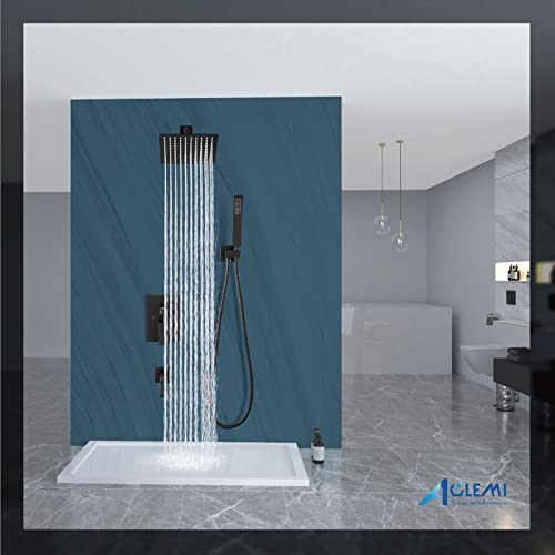 Aolemi Rainfall Shower System 8 Inch Matte Black Shower Head Combo Set with Tub Filler Handheld Shower Luxury Rough-in Valve Included Wall Mount Bathroom Shower Mixer Faucet