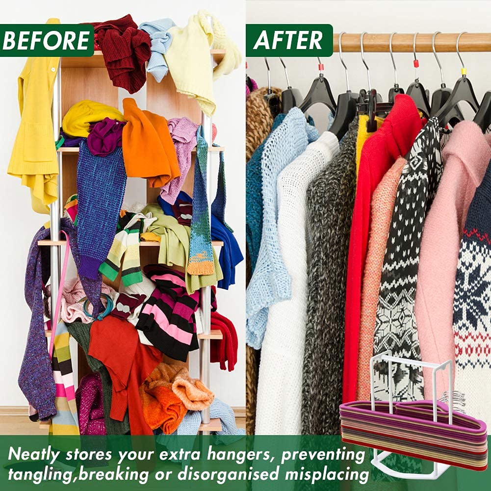 HAKDAY Hanger Stacker Organizer Stand, White Portable Hanger Holder Laundry Room Organization Hanger Rack Storage