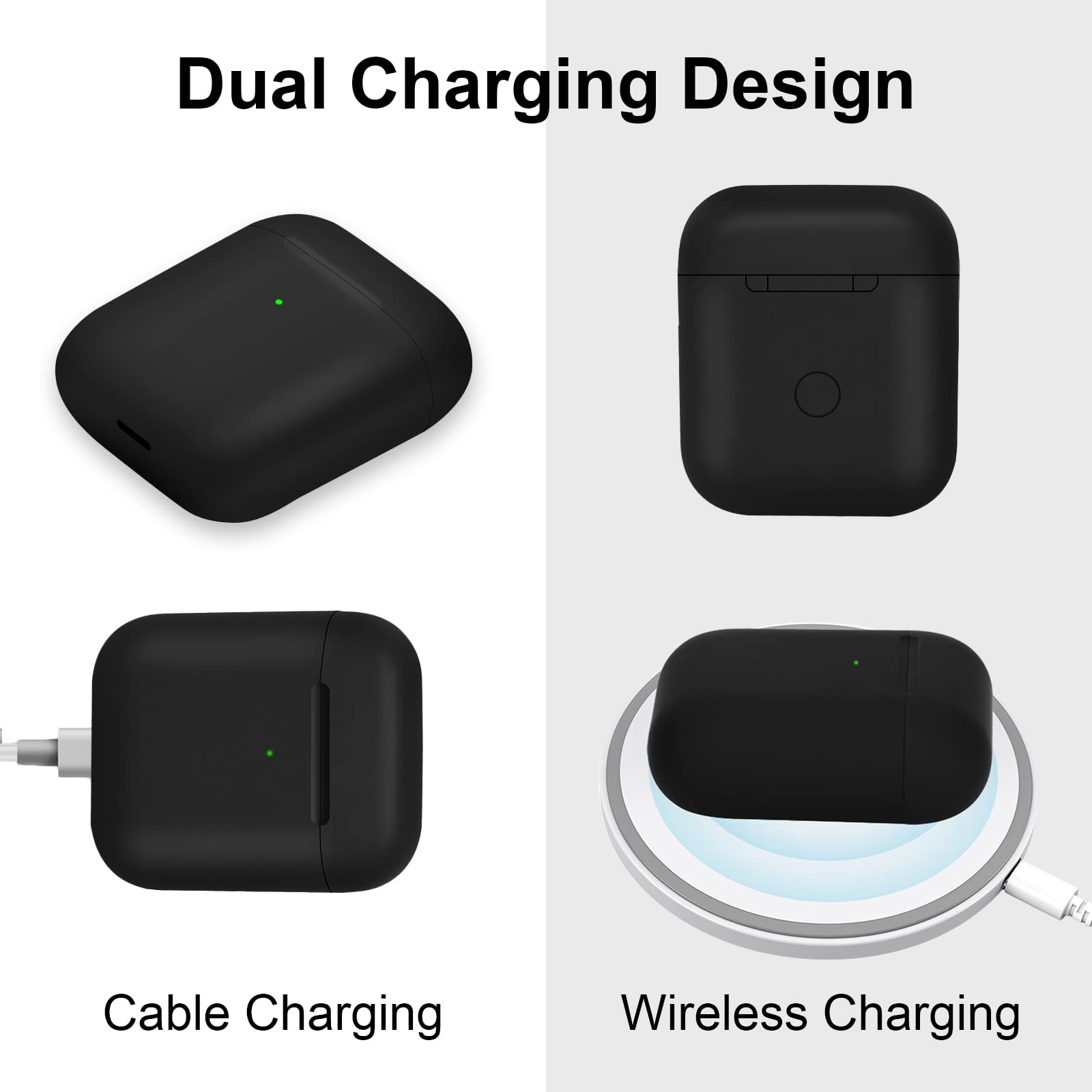 Airpods Charging Case Compatible for Airpods 1&2, Rantuns Wireless Charger Replacement Case for Air Pod, 450mAh Battery with Bluetooth Pairing Sync Button, NO Earbuds Include, White (Black)