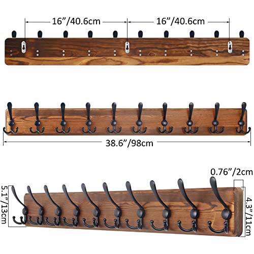 SKOLOO Rustic Large Coat Rack Wall Mount: 38.3'' Long Coat Rack for Wall, Wood Coat Rack Hook, Farmhouse Coat Hanger Wall Mount for Hanging Jacket Coat