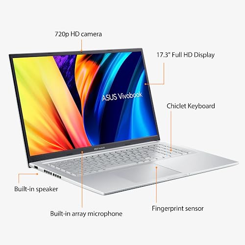 ASUS Vivobook Laptop, Student and Business, 17.3" FHD Display, Intel Core i3-1220P Processor, 16GB RAM, 2TB PCIe SSD, Webcam, HDMI, FP Reader, Wi-Fi 6, Windows 11 Home, KKE Accessories, Silver