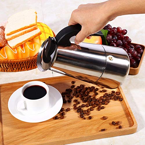 450ml Stainless Steel Moka Pot, Espresso Greca Coffee Maker, for Induction Gas or Electric Stove Home Office Use