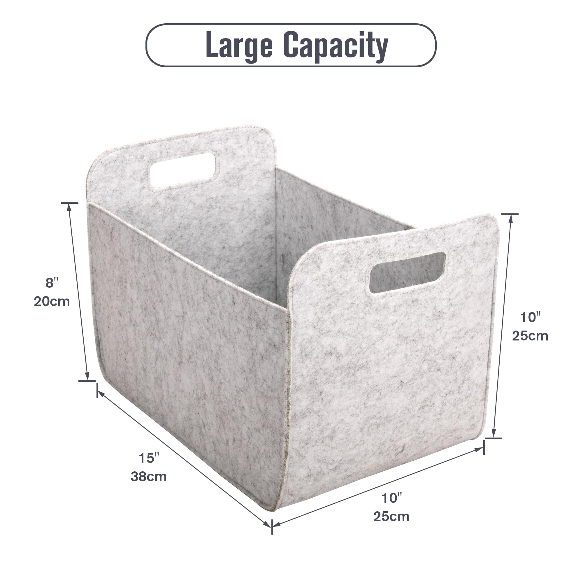 Acrola 15" x 10" Storage Basket Felt Storage Bin Collapsible & Convenient Box Organizer with Carry Handles for Office Bedroom Closet Babies Nursery, Toys, DVD, Books, Laundry Organizing (Light Gray)