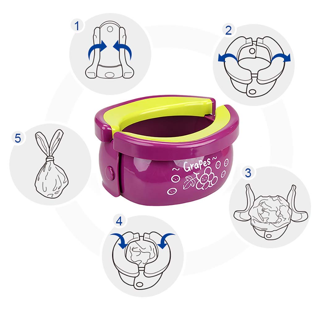 Portable Potty 2-in-1 Travel Toilet Seat & Compact Potty Trainer for Baby, Toddlers & Kids with Splash Guard & Liners (Grape)
