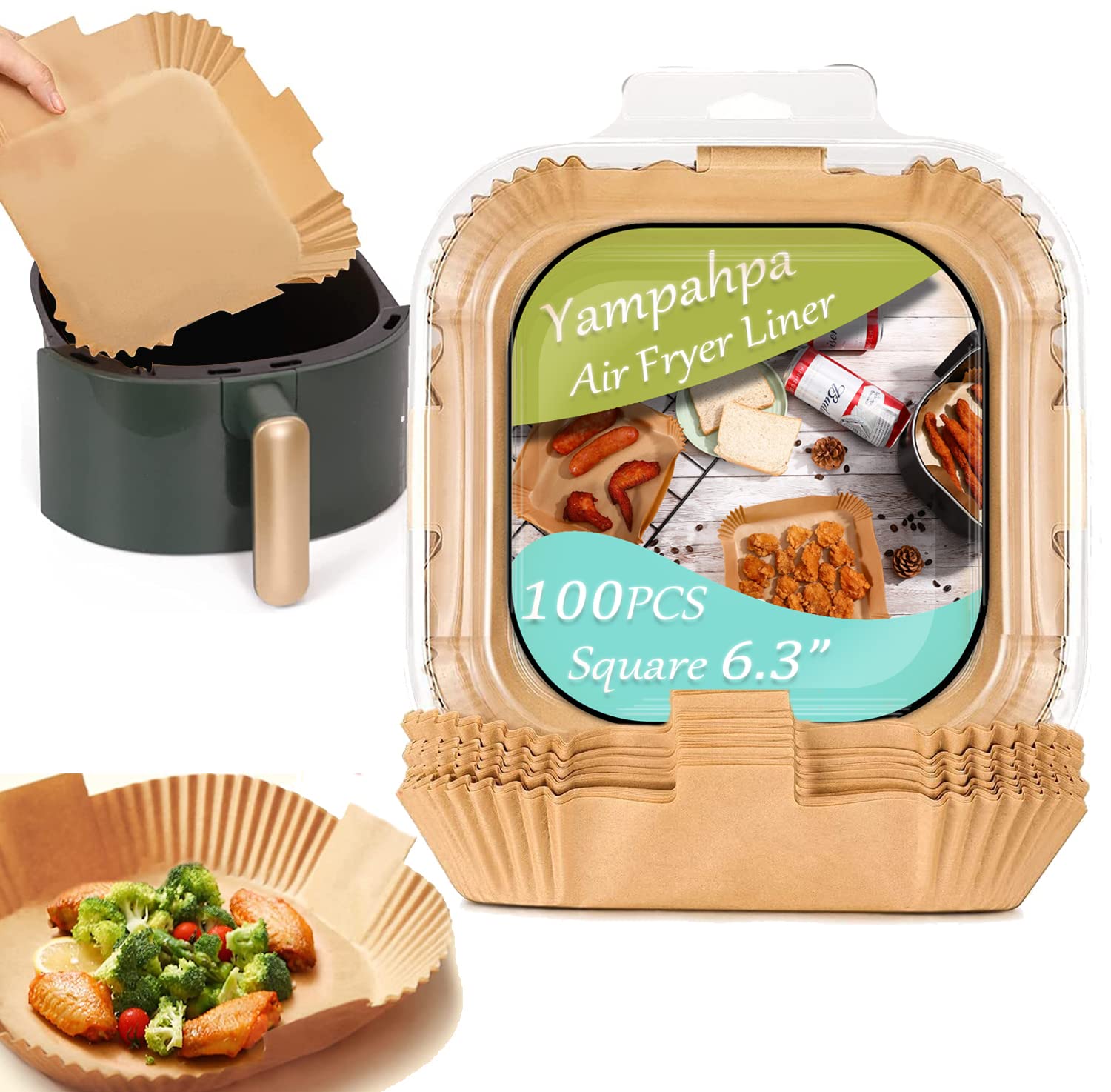Air Fryer Parchment Paper Liner Square Disposable Paper 6.3inch-100PCS for 2-5Qt Air Fryer