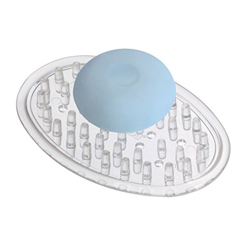 iDesign Plastic Soap Dish, Soap Saver, and Kitchen Sponge Holder - Set of 3, 0.75β x 3.25β x 4.75β, Clear