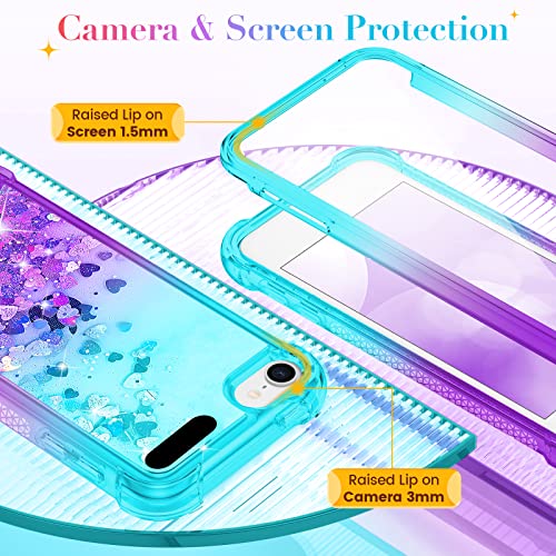 Ruky for iPod Touch 7th 6th 5th Generation Case, iPod Touch 5 6 7 Full Body Glitter Case Shockproof Protective Girls Bling Liquid Floating Case (Teal Purple)