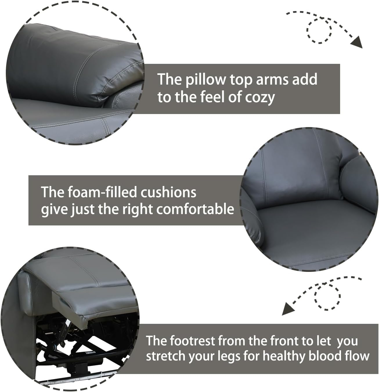 AYCP 1PC Electric Power Recliner Sofa Living Room Furniture, Air Leather Upholstery, USB 2.0 Charging Ports, LED Light Strips, Fold-Down Table & Cupholders (Dark Grey, Sofa), (NGS4791)