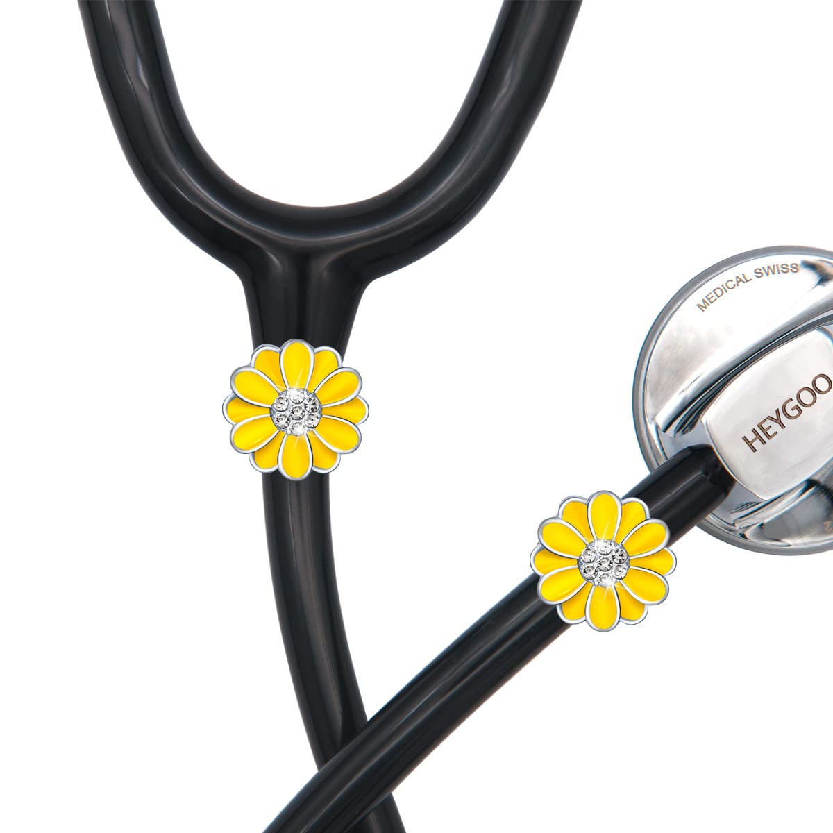HEYGOO 2 Pack Sunflower Bling Stethoscope Charms, Unique Stethoscope Id Name Tag for Doctor Nurse Christmas Gift