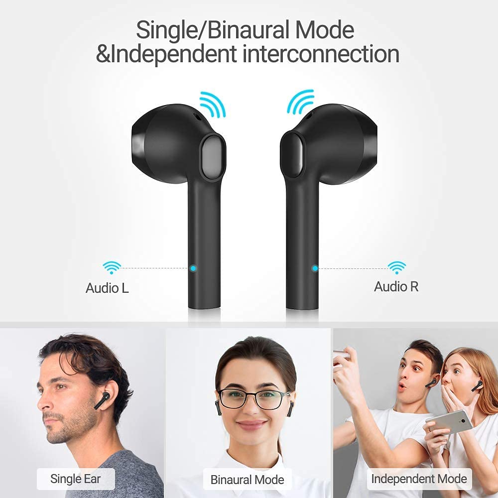 AIRSEE Wireless Earbuds for iPhone Android | Bluetooth Earbuds with HiFi Stereo Sound and Microphone 25H Playtime | Waterproof IPX5 Bluetooth Headphones with Charging Case | Matte Black