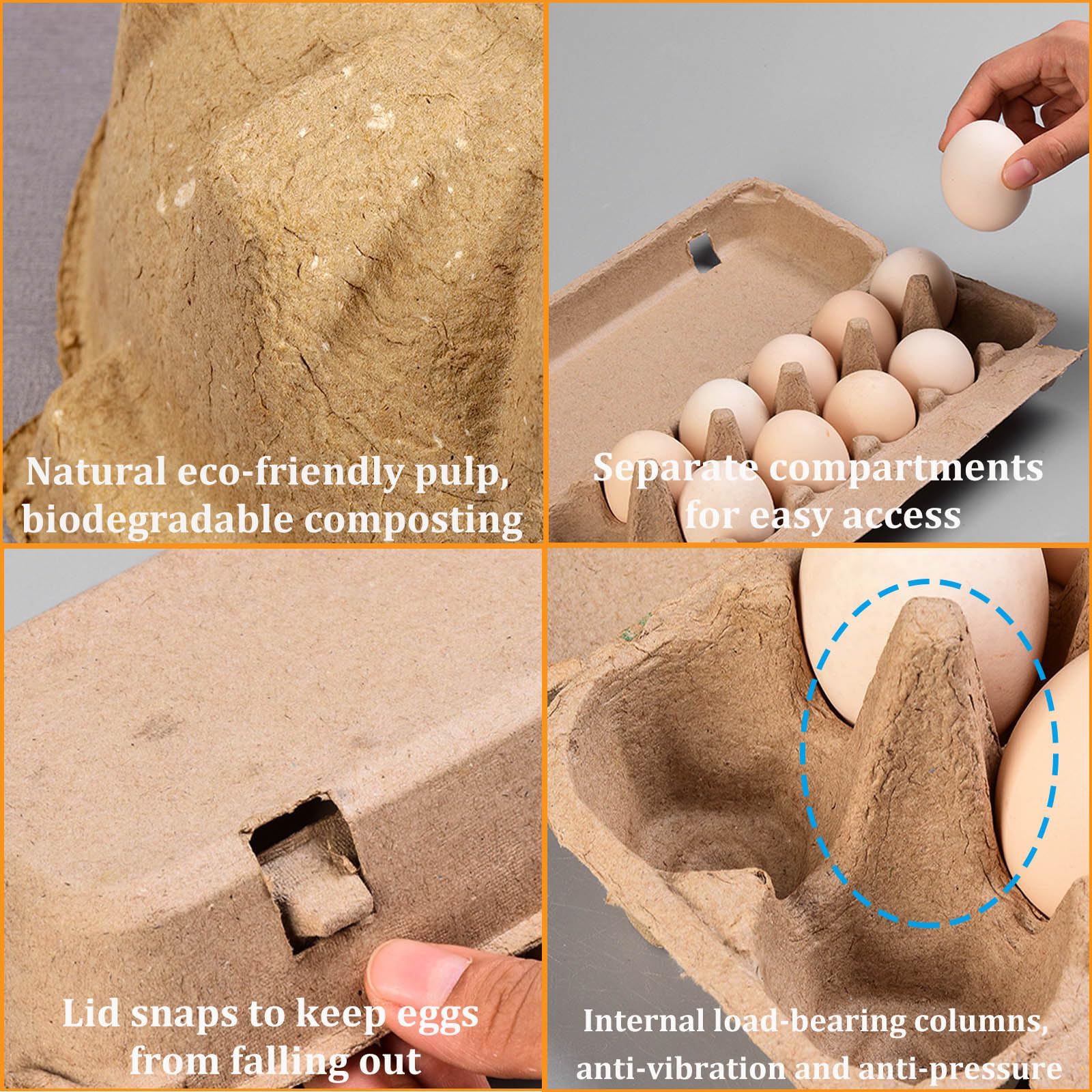 Acrux7 21 Pack Egg Cartons Holds Up to 12 Count Eggs, 1 Dozen Blank Natural Paper Pulp Egg Cartons with Stickers, Reusable Sturdy Design Cardboard Egg Cartons for Kitchen, Farmhouse, Market (3 Color)