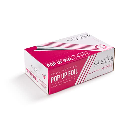 Crystal by Crystalware Aluminum Foil Sheets - Precut Foil Sheets - Pop Up Foil Sheets for Storing, Cooking Food - Premium Aluminum Foil Wraps - Single Foil Sheets 9" x 10.75" - 500 Sheets
