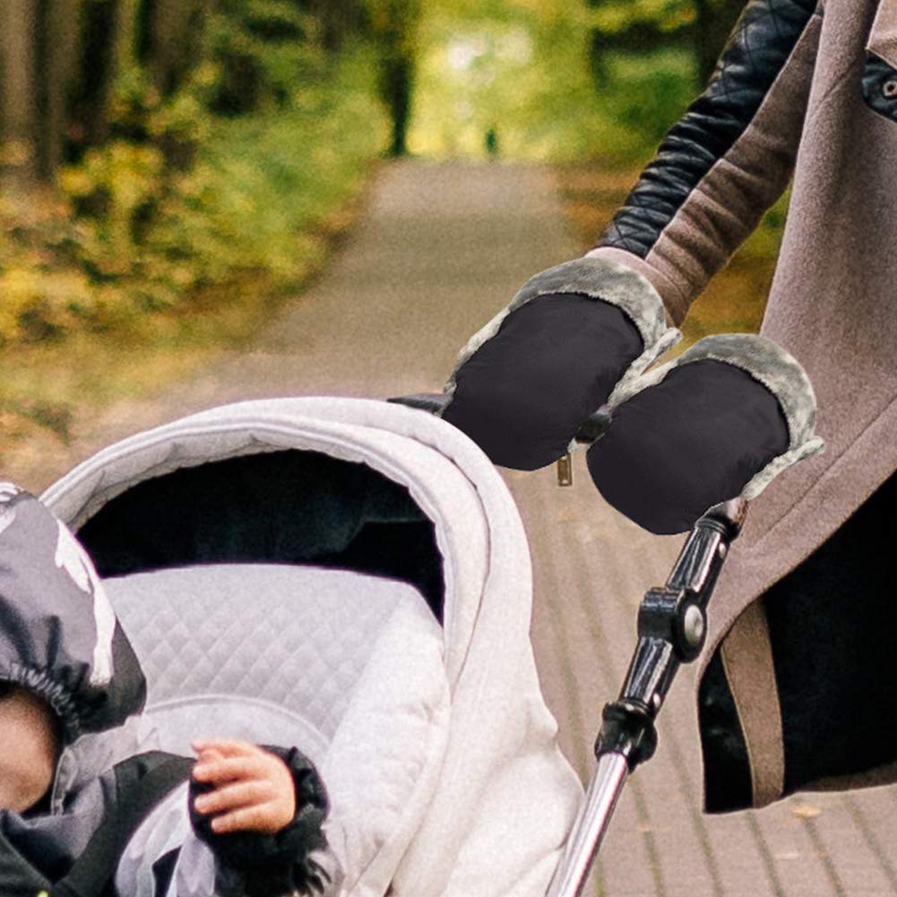 Stroller Fleece Hand Muff, Pram Pushchair Gloves Hand Gloves Waterproof Anti-Freeze Extra Thick Warm Winter Baby Stroller Gloves for More use with 1 Buggy Clip