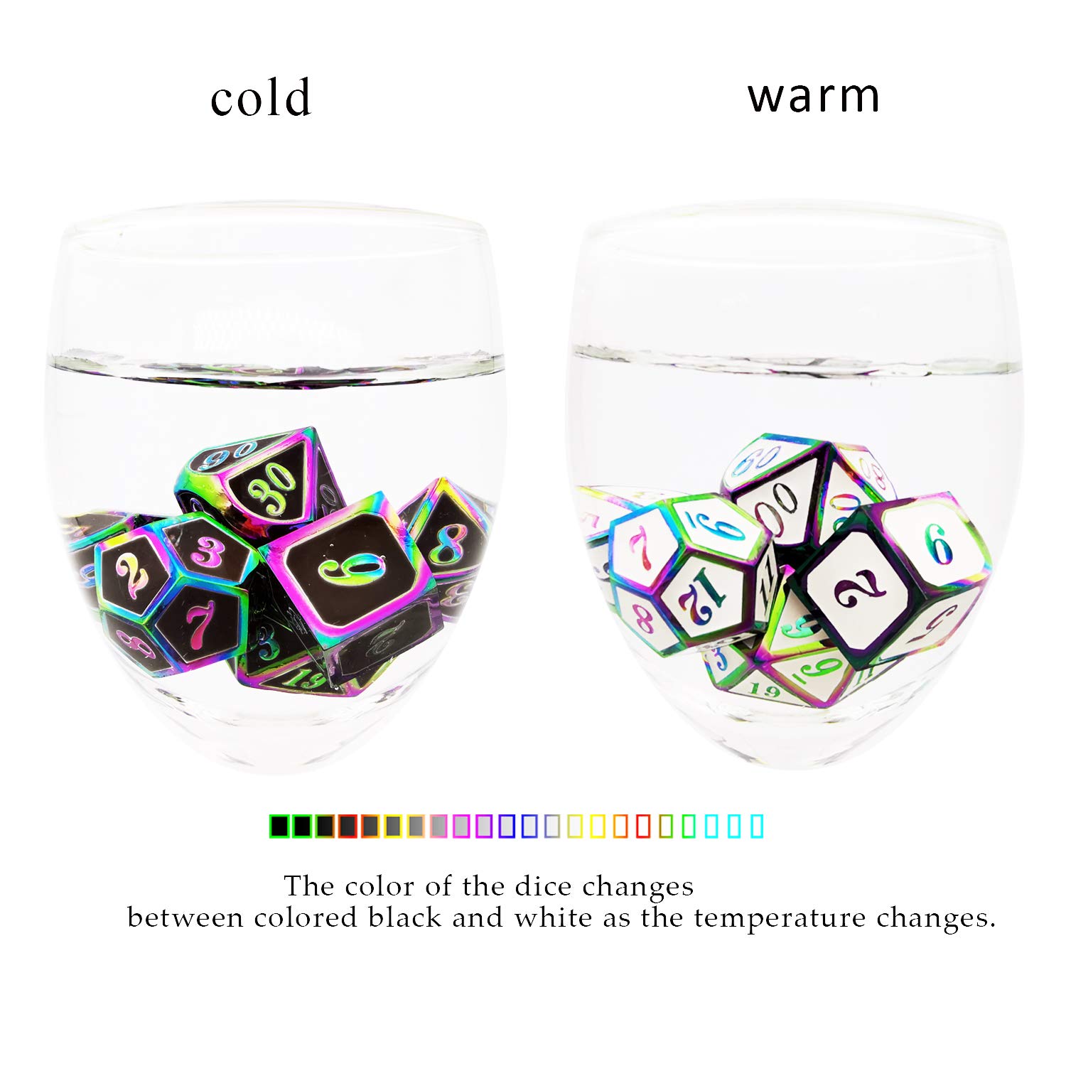 HAOMEJA DND Metal dice Color Changing Temperature dice D&D Set Dungeons and Dragons Role Playing Dice Black White