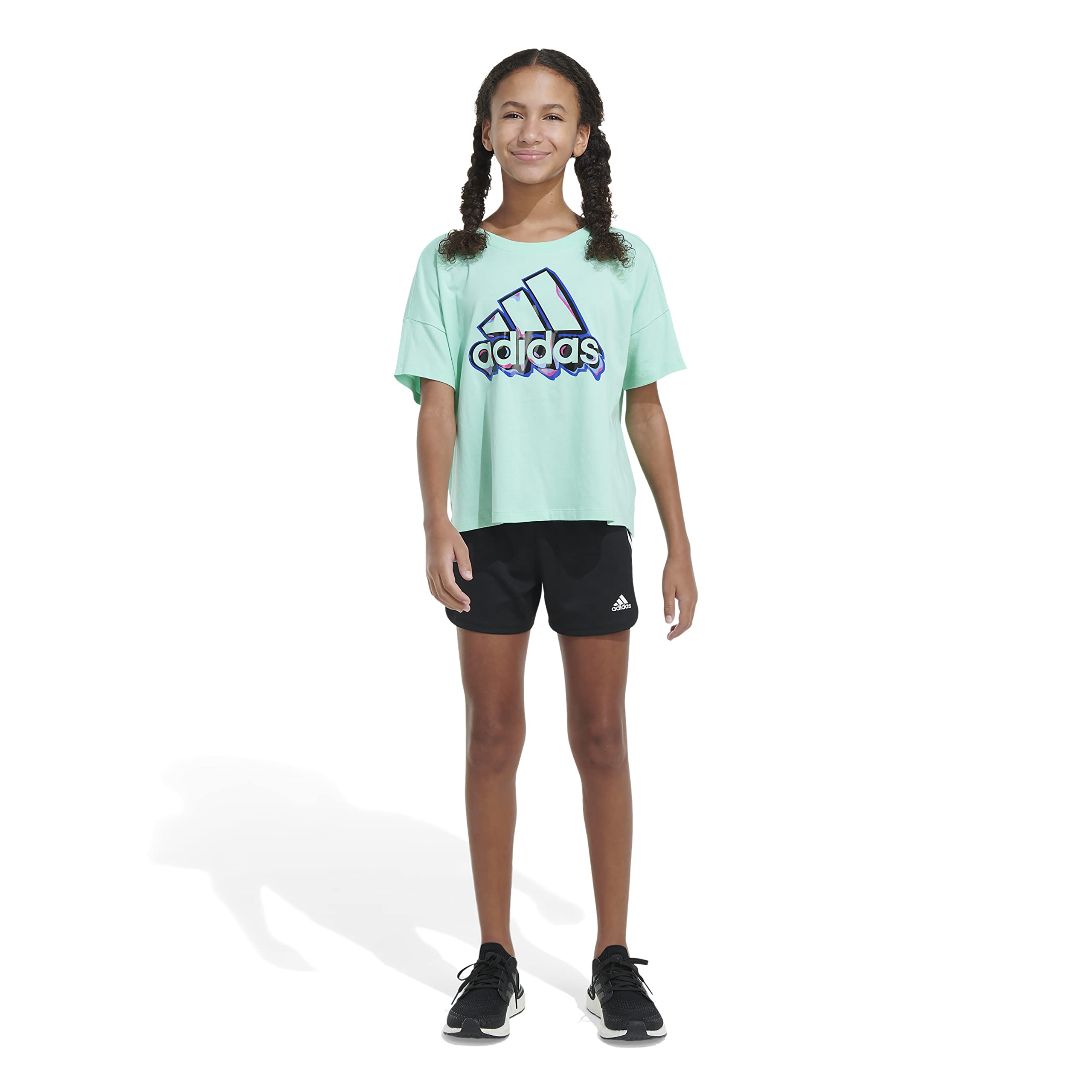 adidas Girls' Toddler Short Sleeve Loose Boxy Tee, Easy Green, 3T