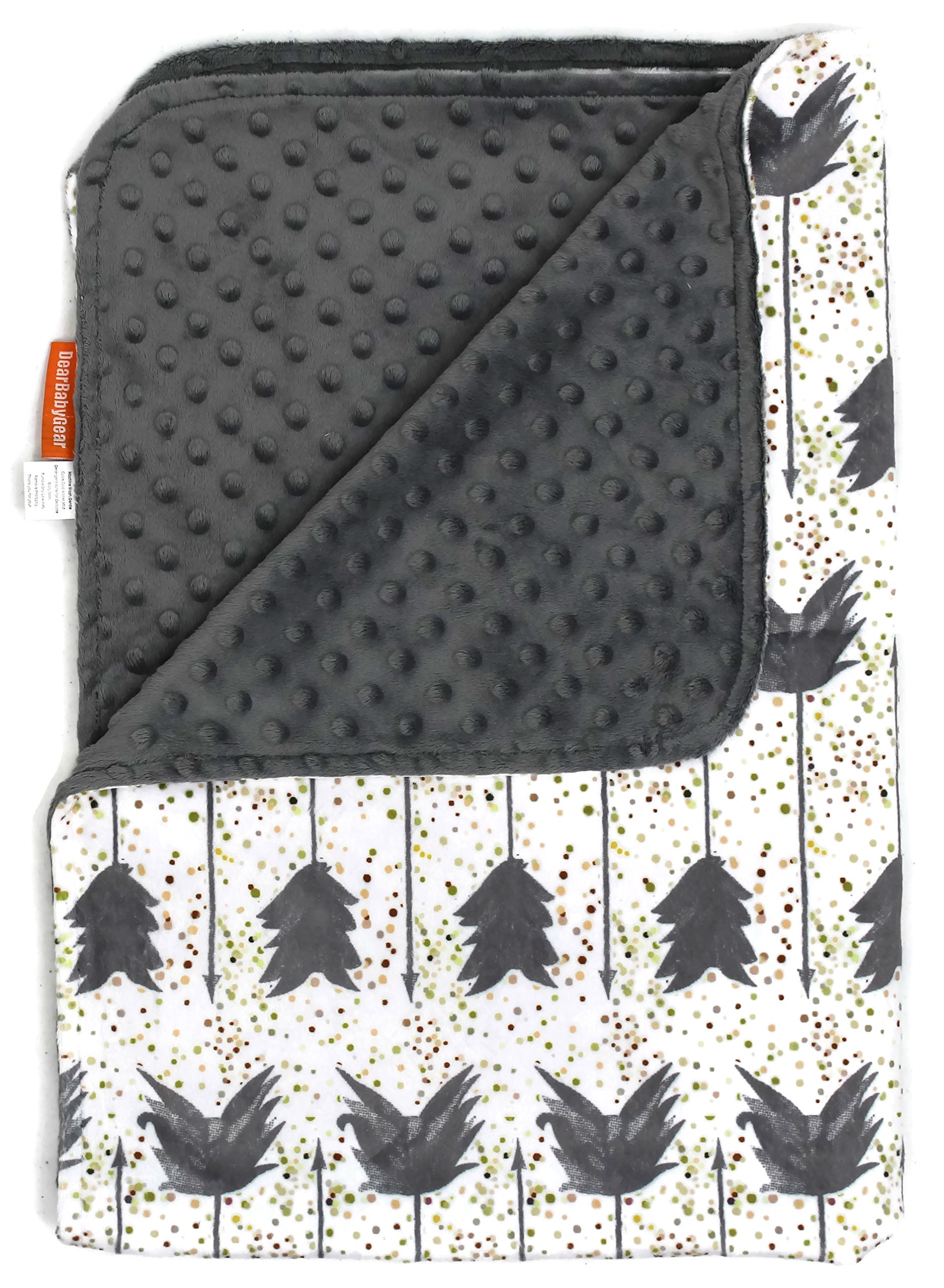 Dear Baby Gear Deluxe Baby Blankets, Custom Minky Print, Grey Arrows on Confetti, Grey Minky Dot