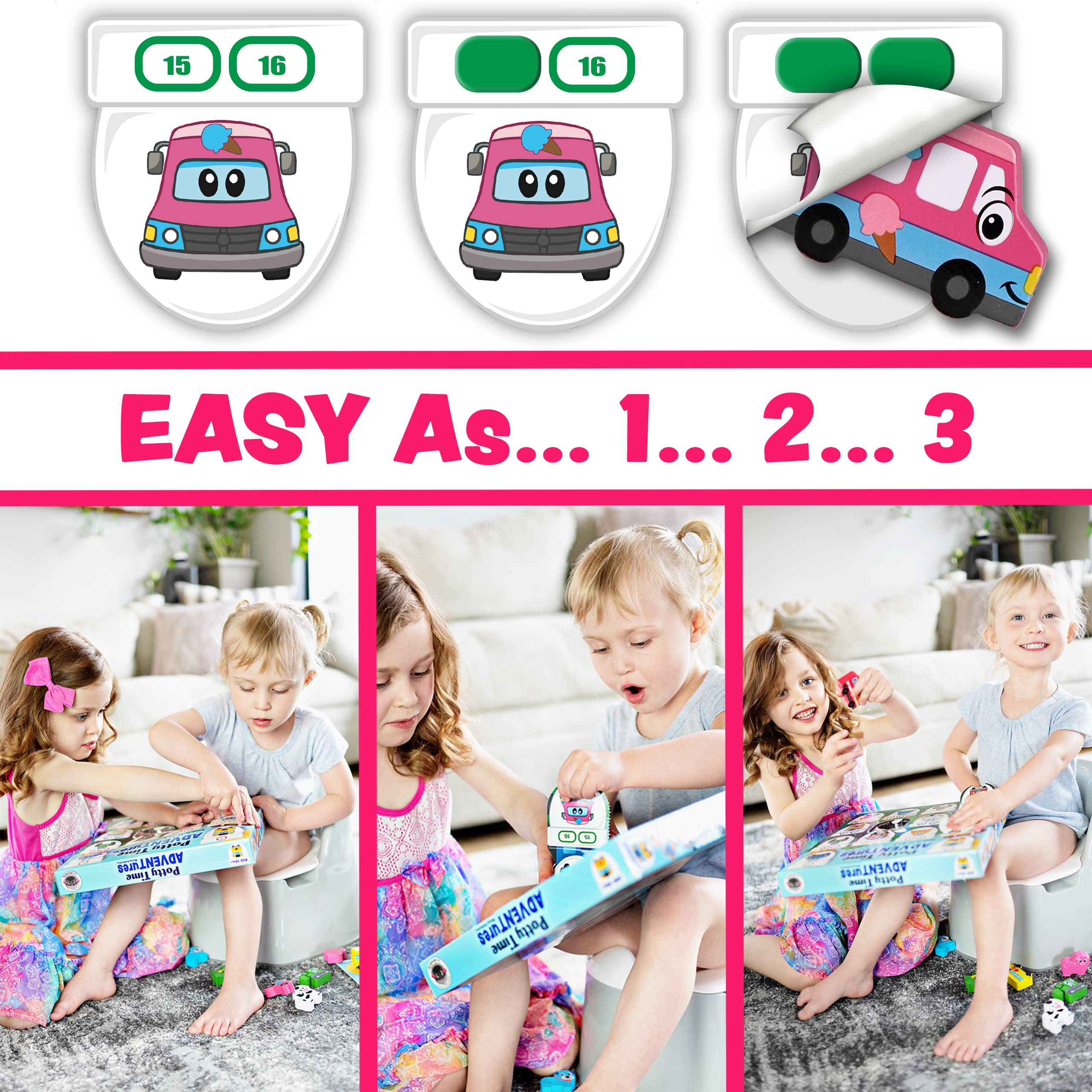 Potty Time Adventures Potty Training Chart for Toddlers by Lil ADVENTS - 14 Wooden Stacking Block Toys - Potty Training Advent Game, Behavior Reward Chart, Car Stickers, Activity Board - Busy Vehicles