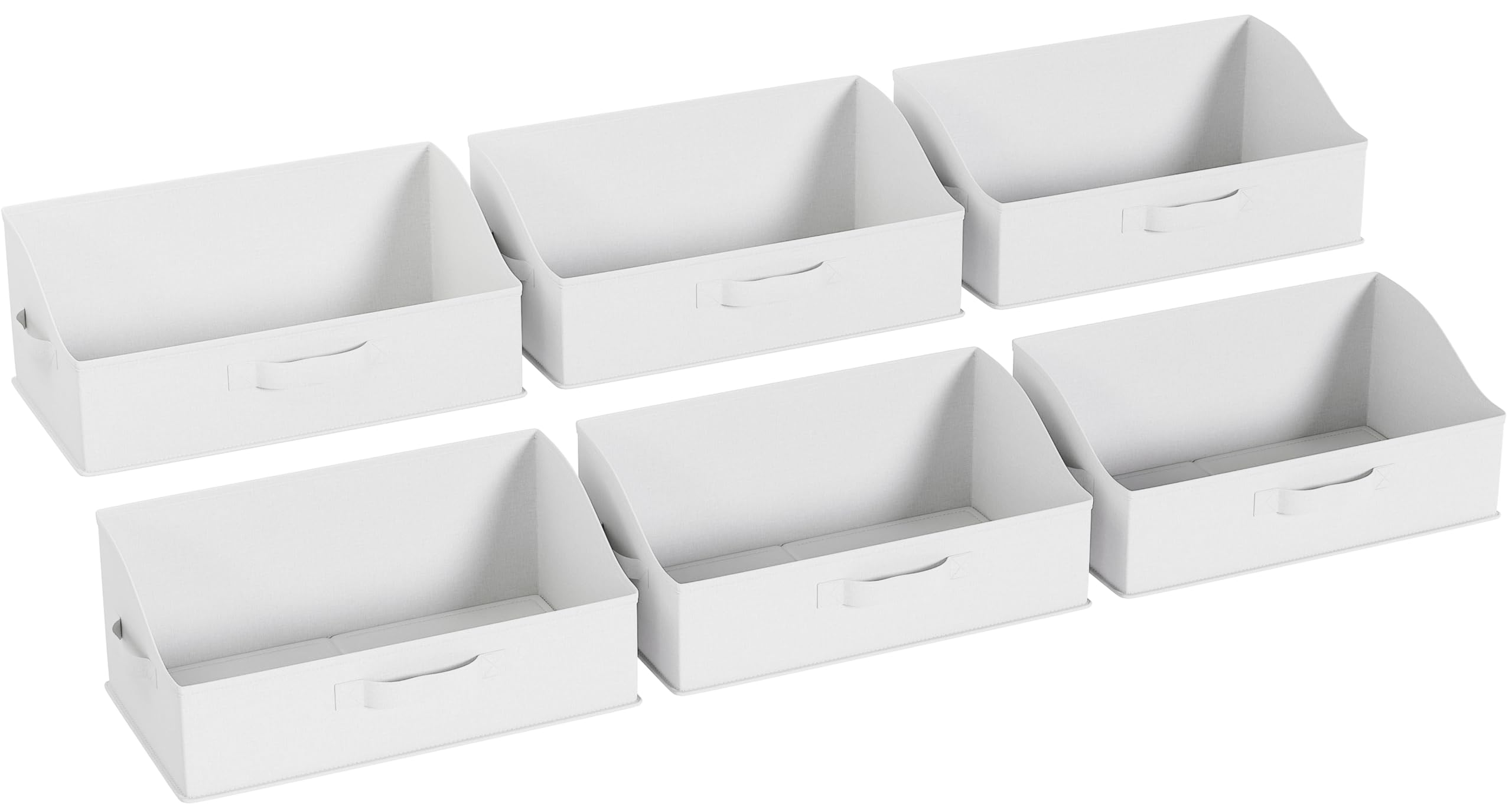 Ornavo Home 6 Pack Collapsible Trapezoid XLarge Storage Bins, Foldable Fabric Shelf Storage Basket Closet Organizer and Large Storage Box for Clothes with Handles, White