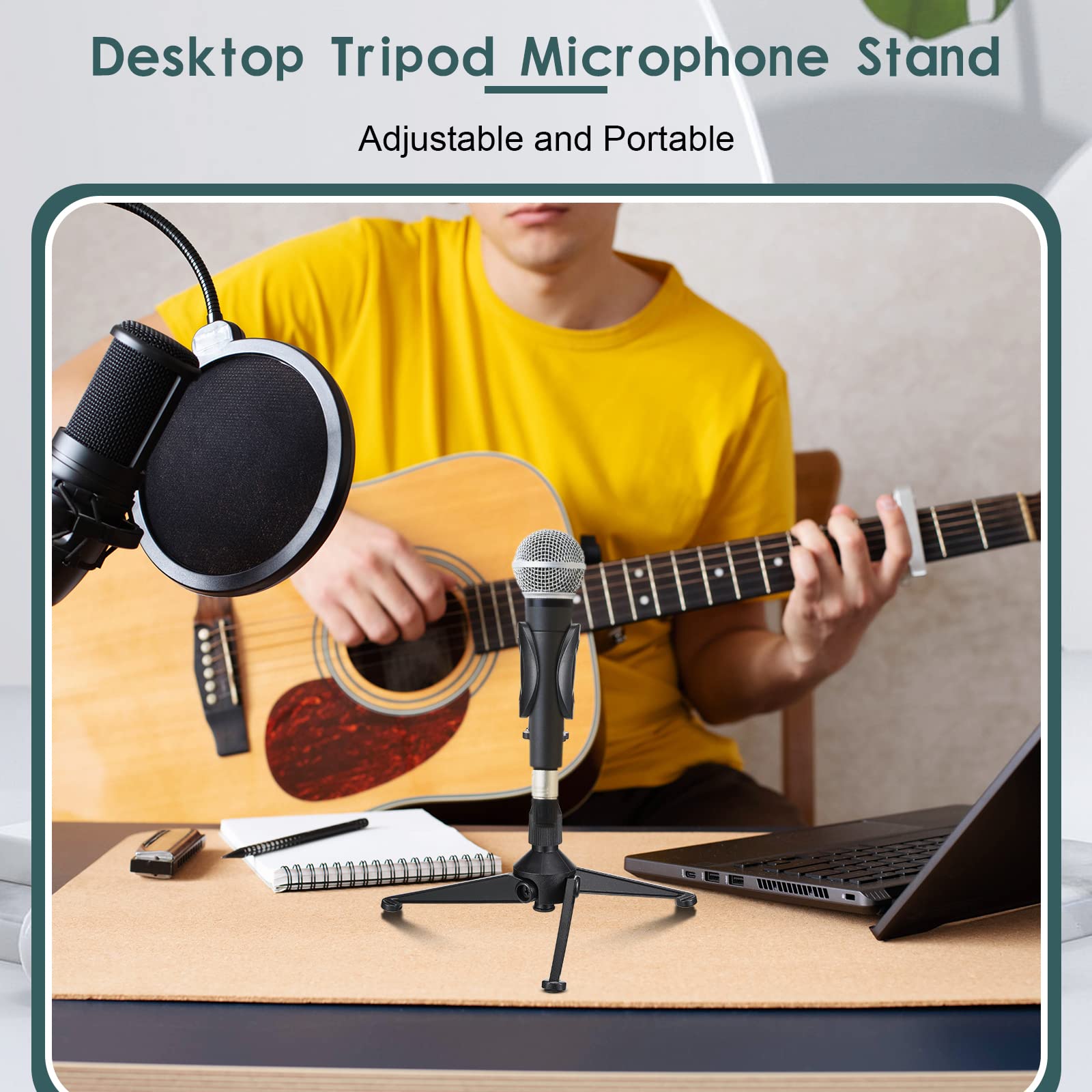 6 Pack Desktop Mic Stand Portable Foldable Tripod with Mic Clip Holder Adjustable Height Mini Table Microphone Stand with 5/8 Inch Male to 3/8 Inch Female Screw for Most Microphones