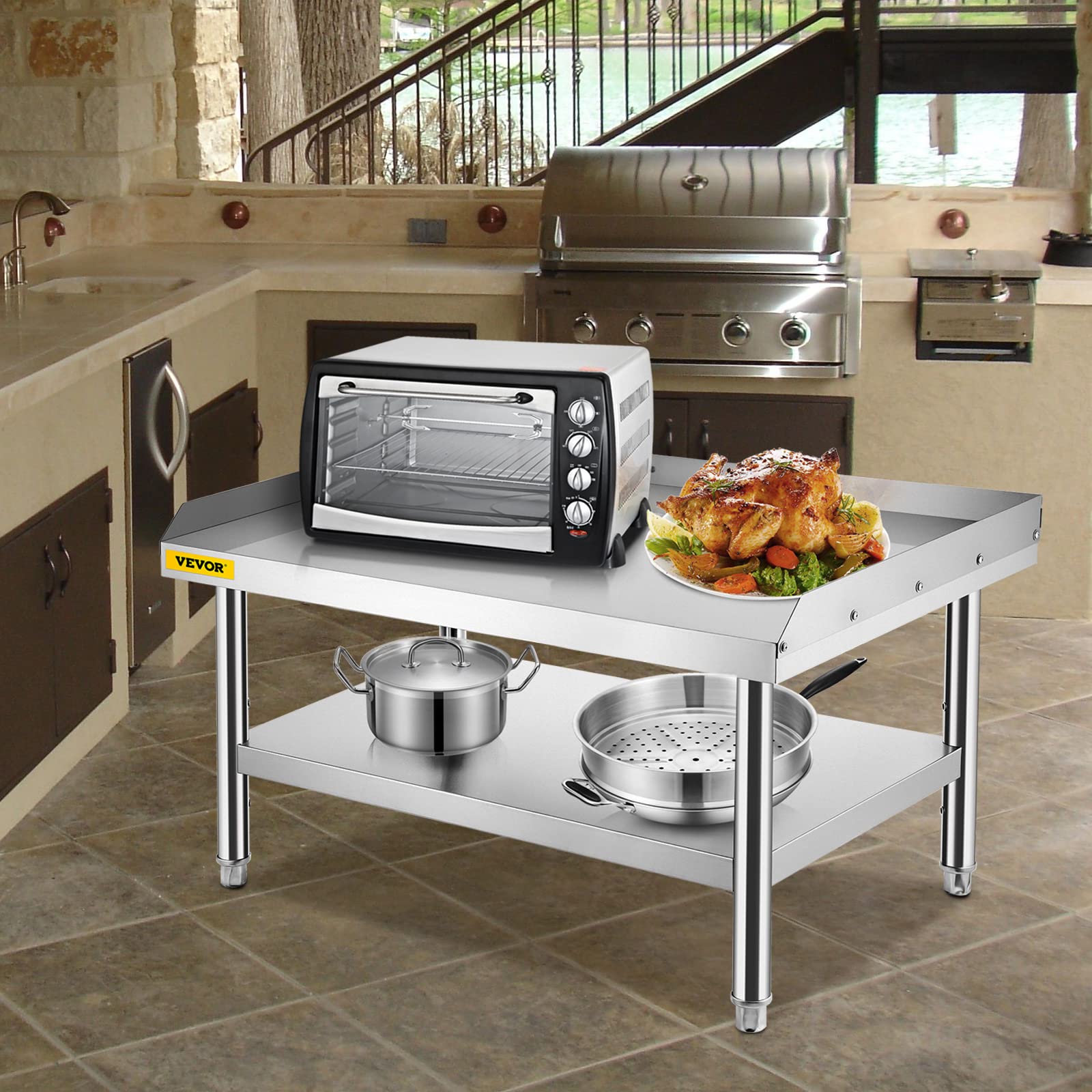 VEVOR Stainless Steel Equipment Grill Stand, 48 x 30 x 24 Inches Stainless Table, Grill Stand Table with Adjustable Storage Undershelf, Equipment Stand Grill Table for Hotel, Home, Restaurant Kitchen