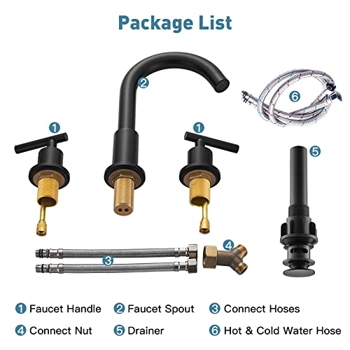 AIMOYO 2-Handle 8 inch Widespread Bathroom Sink Faucet, 3 Hole Matte Black Bathroom Faucet with 360°Swivel Spout, Pop Up Drain and High Arc, Modern Basin Faucet Mixer Taps, Deck Mount