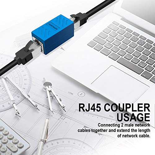 RJ45 Inline Coupler,RJ45 Coupler, for Cat7/Cat6/Cat5e/cat5 Ethernet Cable Extender Connector - Female to Female, Blue 2 Pack