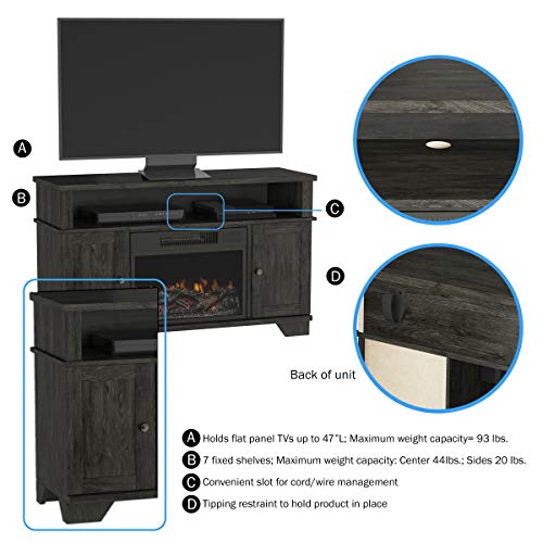 45-Inch Long Electric Fireplace TV Stand Entertainment Center Console with Remote, LED Flames, Adjustable Heat by Northwest (Black)