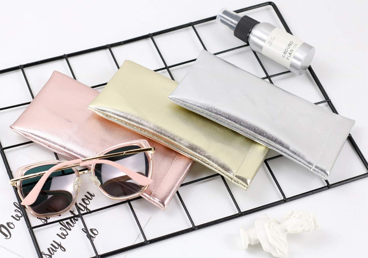 5 Pack Portable Eyeglass Pouch Squeeze Top Sunglasses Bag with 5 PCS Cleaning Cloth