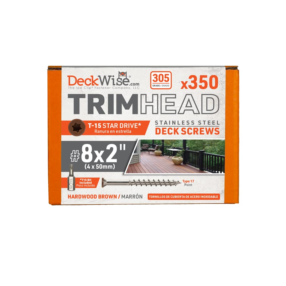 DeckWise #8x2" Trim-Head Hardwood Brown 305 Stainless Steel T15 Deck Screws Cover 100 Sq. Ft. of Decking (350 Pack)
