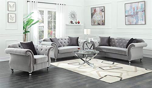 Coaster Furniture Frostine Sofa Silver Velvet Chrome Chrome 551161