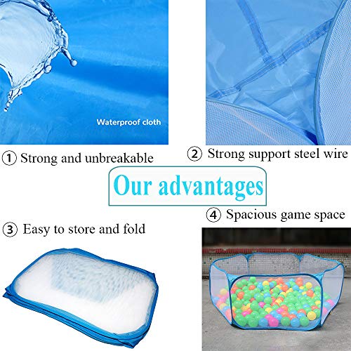 kathson Playpen for Small Animals Cage Tent, Breathable&Transparent Pets Playpen Folding Exercise Pop Open Outdoor/Indoor Portable Fence with Carrots for Guinea Pig Hamster Rabbit Rat Gerbils(Blue)