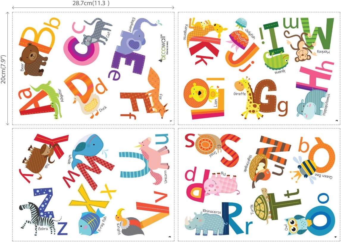 DECOWALL DS-8002 Animal Alphabet Kids Wall Stickers Wall Decals Peel and Stick Removable Wall Stickers for Kids Nursery Bedroom Living Room (Small) Decor