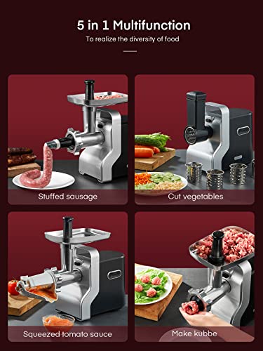 Electric Meat Grinder Heavy Duty - 5 in1 Home Meat Grinder - 3000W Max Powerful - Sausage Stuffer - Slicer/Shredder/Grater - Kubbe & Tomato Juicing Kits - 3 Stainless Steel Grinding Plates - Size #12