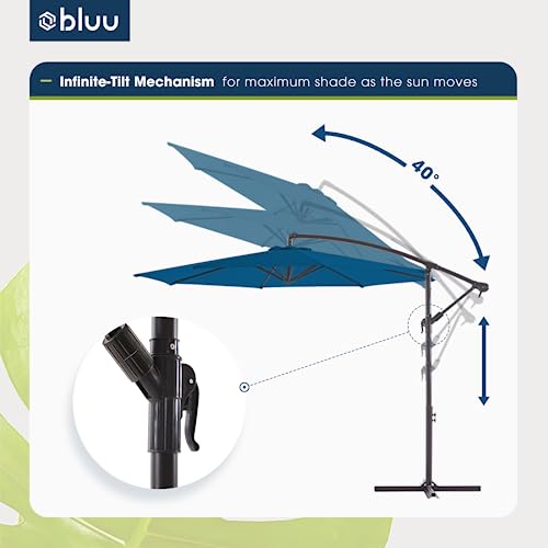 BLUU BANYAN 10 FT Patio Offset Umbrella Outdoor Cantilever Umbrella Hanging Umbrellas, 24 Month Fade Resistance & Water-repellent UV Protection Solution-dyed Fabric Canopy with Infinite Tilt, Crank & Cross Base (Royal Blue)