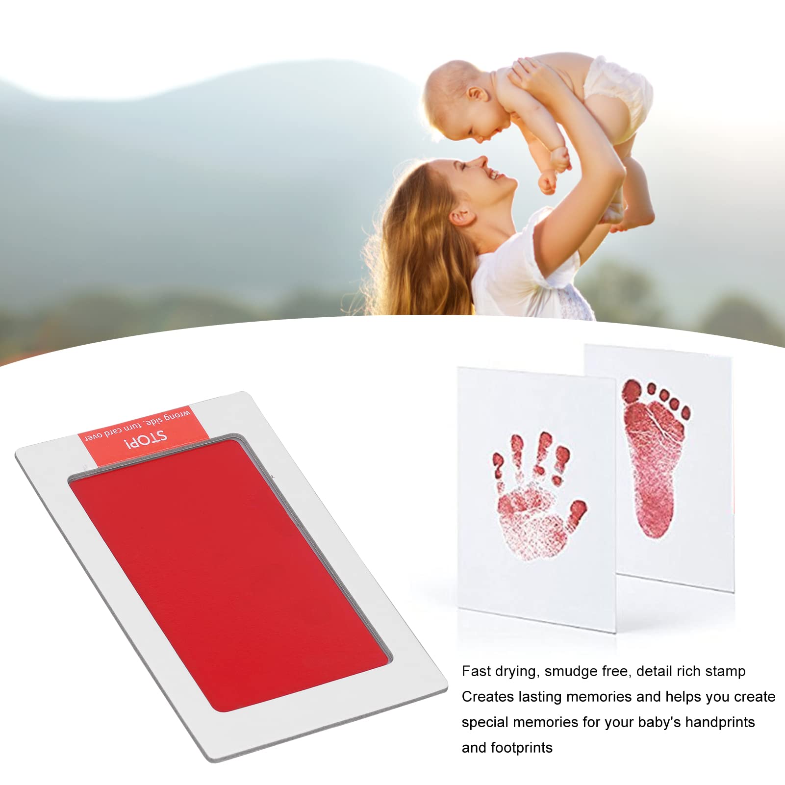 Agatige Footprint Ink Pad, Safe Baby Hand and Footprint Kit for Newborn New Mom Gift(Red)