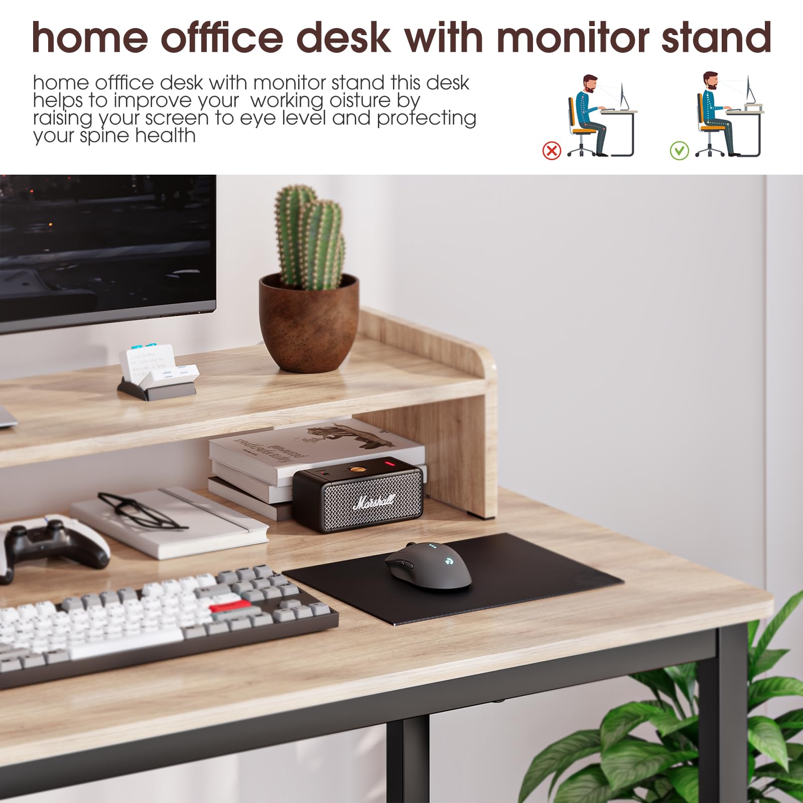 GZSHIYITECH 45" Home Office Desk with Monitor Stand, Can Place 2 Monitors, Can be Used as a Game Desk or Computer Desk ,Modern Design Corner Desk (Ash)